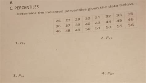 solved 6 c percentiles determine the ated percentiles given the data