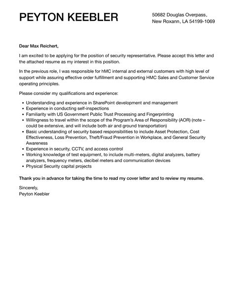 Security Representative Cover Letter Velvet Jobs