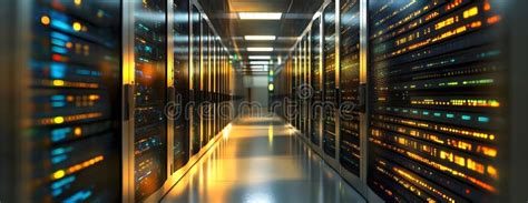 Modern Data Center With Server Racks And Colorful Lights Technology