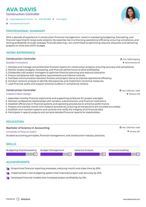 10 Construction Controller Resume Samples And Templates For 2025