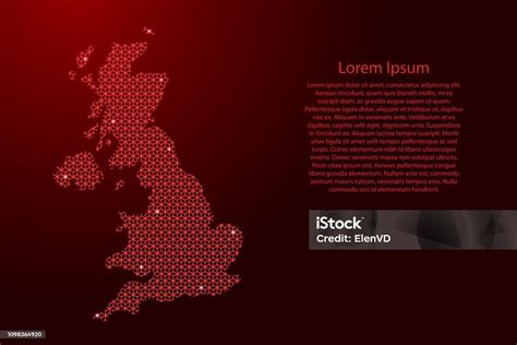 영국 지도 배너 포스터 인사말 카드에 대 한 패턴 형상 마름모와 배경과 공간 별 노드를 반복 하는 빨간 라인에서 영국 추상