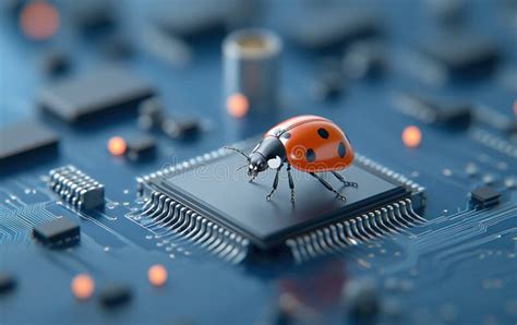 Ladybug On A Blue Computer Microchip Stock Illustration Illustration