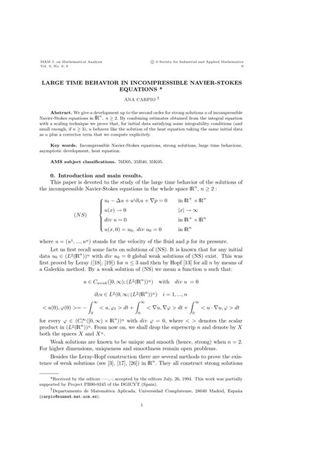 Pdf Large Time Behavior In Incompressible Navierstokes Equations