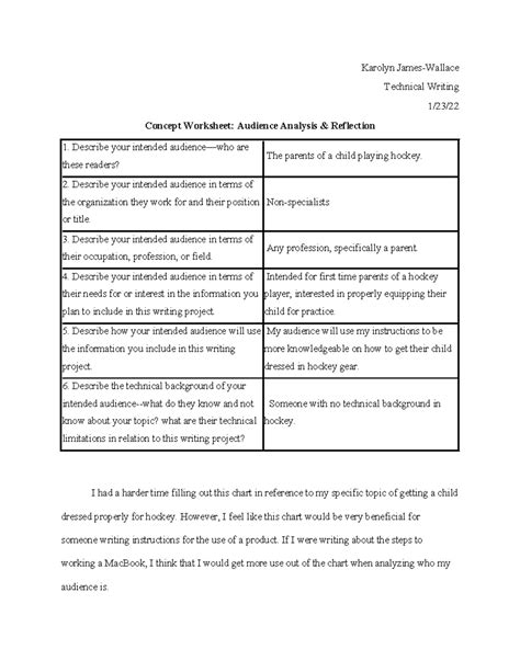 W3 T Writing Audience Analysis Karolyn James Wallace Technical