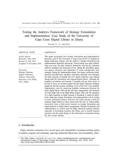 Pdf Testing The Andrews Framework Of Strategy Formulation And