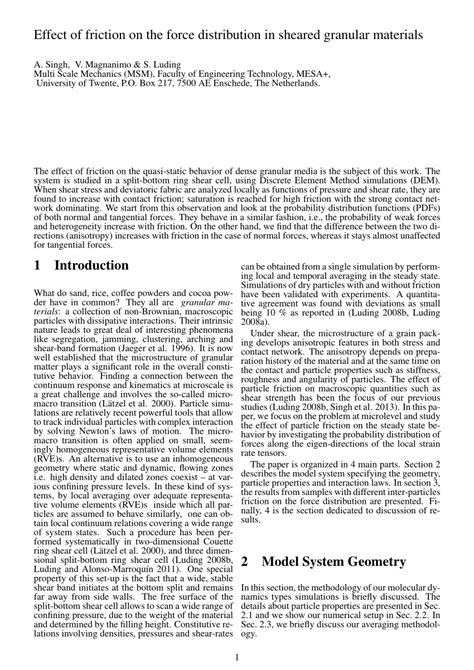 Pdf Effect Of Friction On The Force Distribution In Sheared Granular Materials