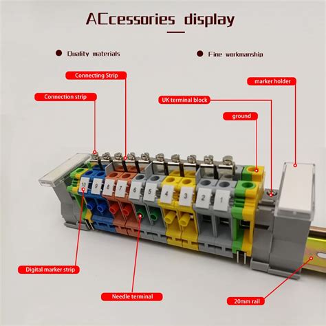 JINXM DIN Rail Terminal Blocks Kit UK 10N Electrical Connectors Connector Block Wire Connectors