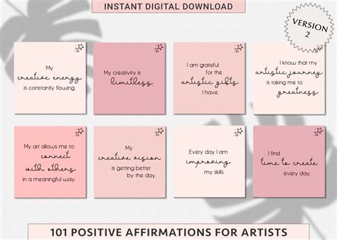 Positive Affirmation Cards For Creatives Printable Pdf