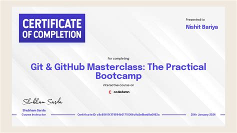 Nishit Bariya's certification for Git & GitHub Masterclass: The ...