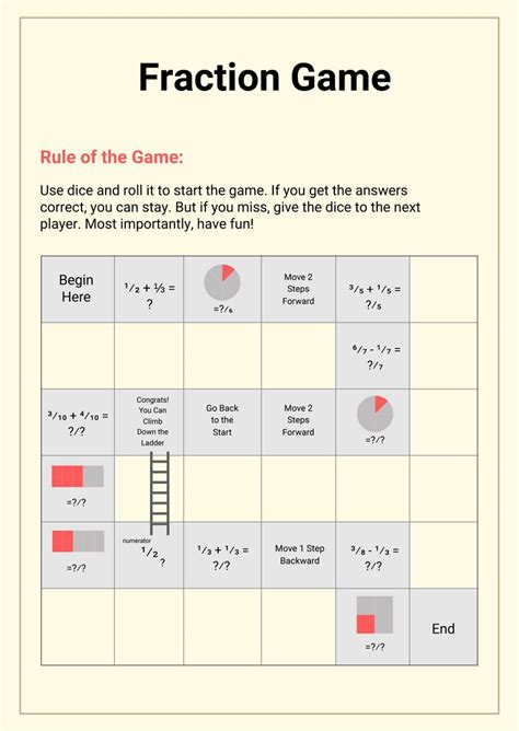 Fraction Game Chart In Illustrator Pdf Download