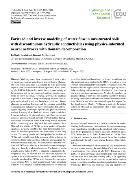 PDF Forward And Inverse Modeling Of Water Flow In Unsaturated Soils With Discontinuous