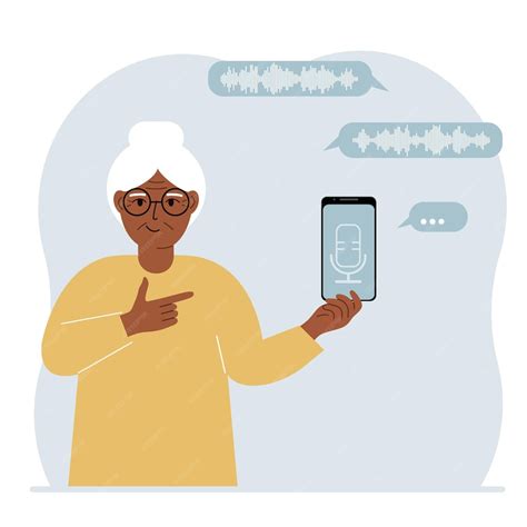 Premium Vector A Woman Holds A Smartphone Using A Voice Assistant Application Voice