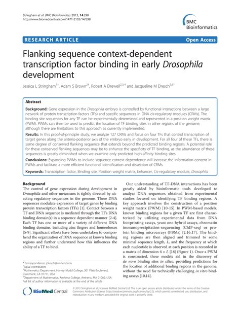Pdf Flanking Sequence Context Dependent Transcription Factor Binding In Early Drosophila