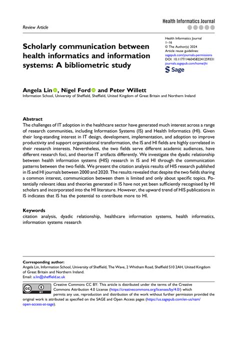 Pdf Scholarly Communication Between Health Informatics And