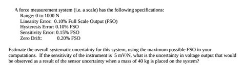 Solved The Force Measurement System I E Scale Has The Following Specifications Range 0
