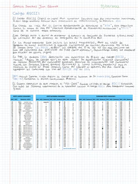 Codigo Ascii Y Codigo Gray Garcia Sanchez Juan Eduardo Pdf