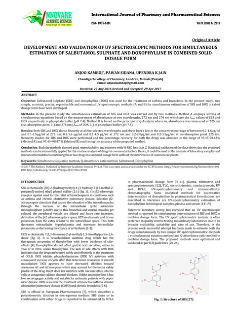 pdf development and validation of uv spectroscopic methods for