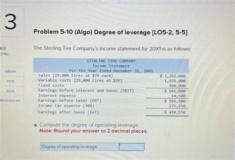 solved problem 5 10 algo degree of leverage [lo5 2 5 5]