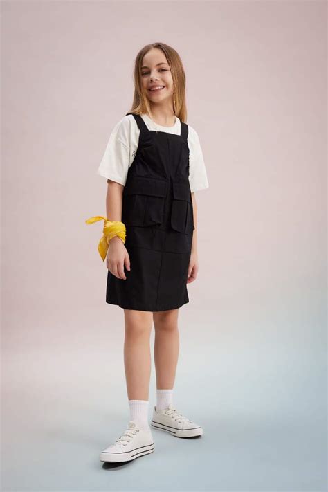 أسود بناتي فستان سالوبيت بناتي قصة عادية 3074229 Defacto