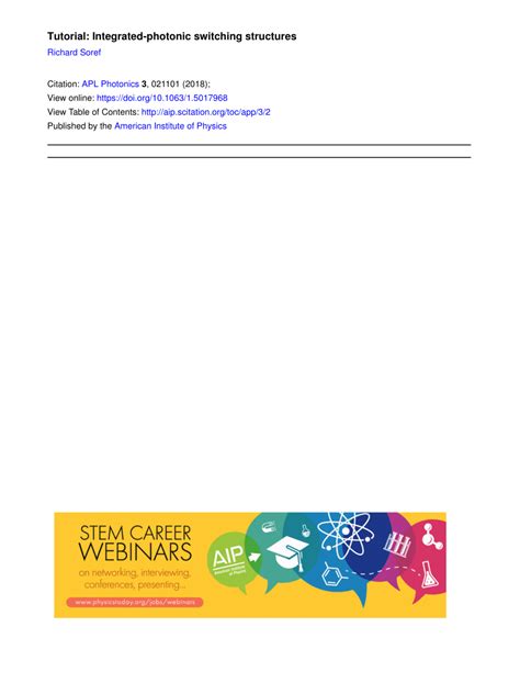 Pdf Tutorial Integrated Photonic Switching Structures