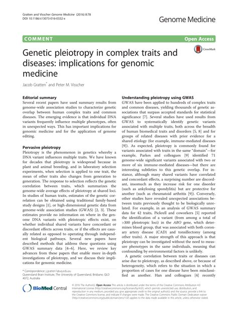 Pdf Genetic Pleiotropy In Complex Traits And Diseases Implications