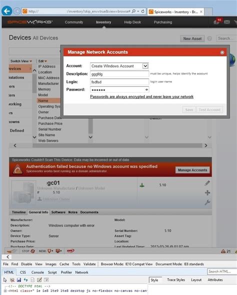 Manage Network Accounts Not Allowing Test Or Save Spiceworks