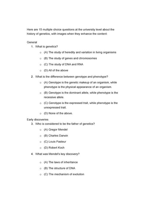 Here Are 15 Multiple Choice Questions At The University Level About The History Of Genetics