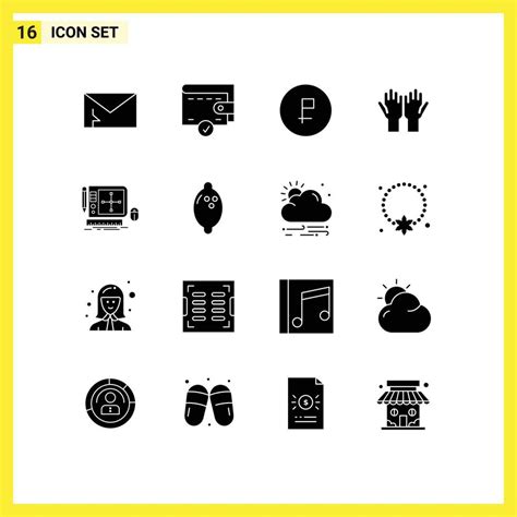 User Interface Pack Of 16 Basic Solid Glyphs Of Salat Prayer Business Pray Ruble Editable Vector
