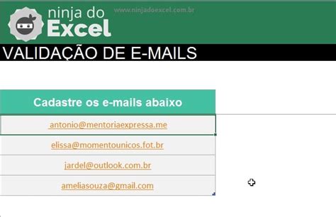 Planilha de Validação de E mails no Excel Ninja do Excel
