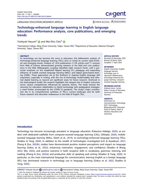 Pdf Technology Enhanced Language Learning In English Language Education Performance Analysis