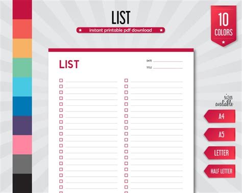 Checklist Printable Task Checklist Minimal Printable To Do Etsy