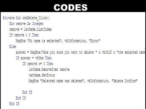 Visual Basic Codes And Screen Designs PPT
