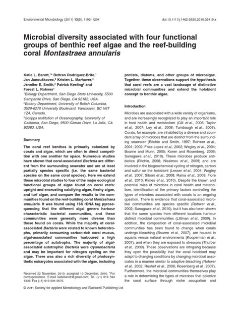 Microbial Diversity Associated With Four Functional Groups Of Benthic Reef Algae And The Reef