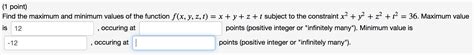 Solved Point Find The Maximum And Minimum Values Of The Chegg