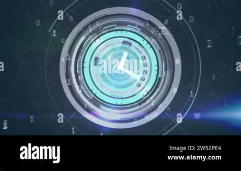 Animation Of Clock And Scope Spinning Over Binary Coding And Network Of