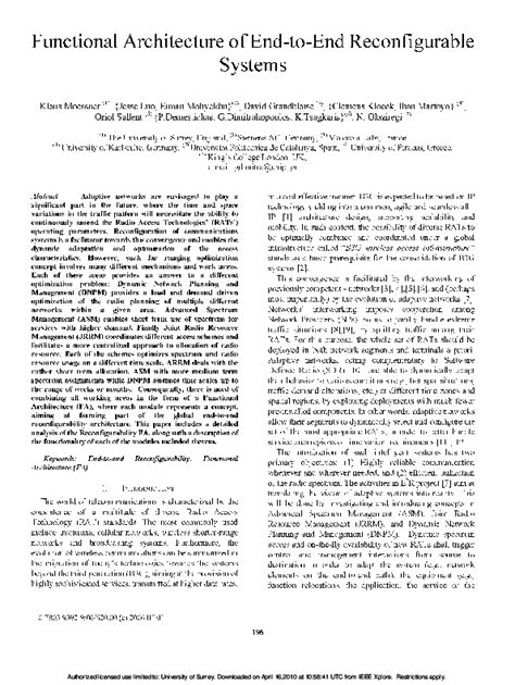 Pdf Functional Architecture Of End To End Reconfigurable Systems