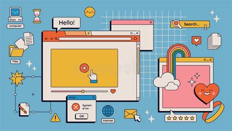 90s Retro Vaporwave Old Desktop User Interface Elements Cute Nostalgic