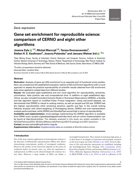 Pdf Gene Set Enrichment For Reproducible Science Comparison Of Cerno