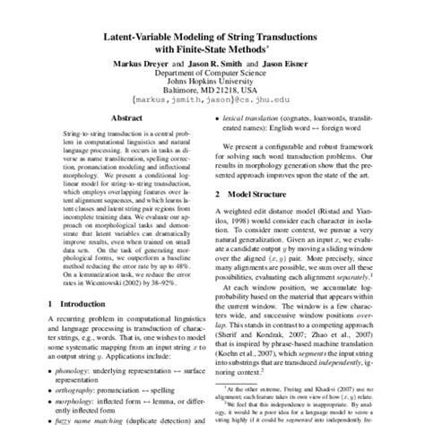 Latent Variable Modeling Of String Transductions With Finite State Methods Acl Anthology