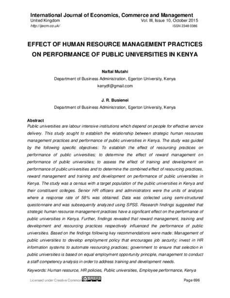 Pdf Effect Of Human Resource Management Practices On Performance 0f Public Universities In Kenya
