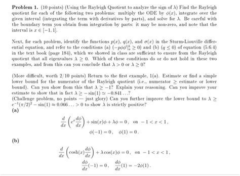 solved problem 1 10 points using the rayleigh quotient to