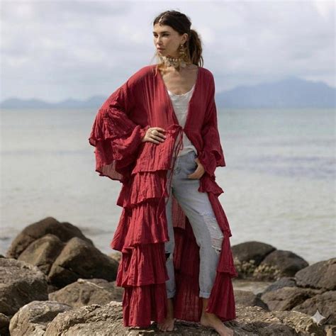 Ruffled Raw Cotton Kimono Boho Festival Duster Bali Etsy Canada