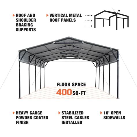 Tmg 20 X 20 Metal Carport Shed With 10 Open Sides And Steel Panels