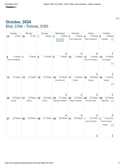 October 2024 Elul 5784 Tishrei 5785 Jewish Calendar Hebrew