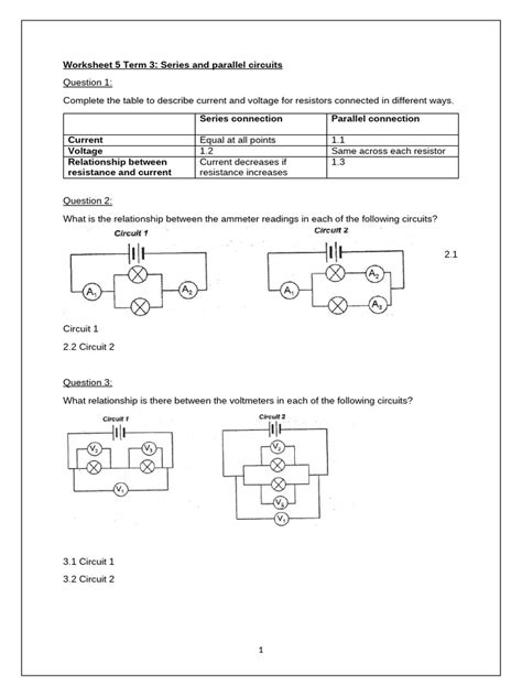 worksheet 5 term 3 series and parallel circuits pdf series and