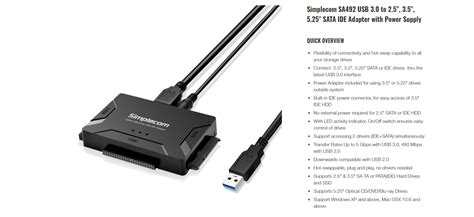 Simplecom IDE SATA To USB 3 1 Gen1 Adapter Bailin Tech Solutions