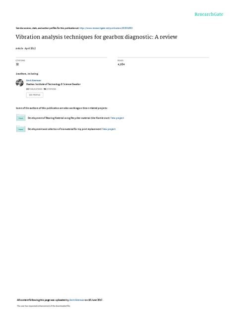 Vibration Analysis Techniques For Gearbox Diagnostic Are View Pdf Spectral Density Fourier