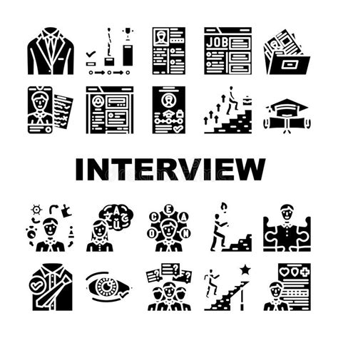 Job Interview Hr Preparation Icons Set Vector Stock Illustration Illustration Of Monochrome