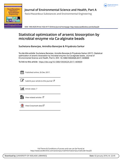 Pdf Statistical Optimization Of Arsenic Biosorption By Microbial Enzyme Via Ca Alginate Beads