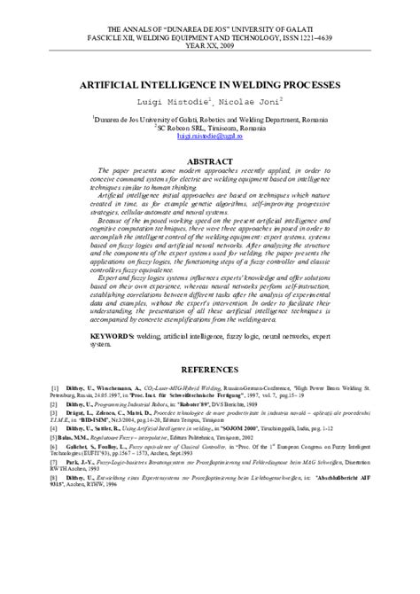 Pdf Artificial Intelligence In Welding Processes